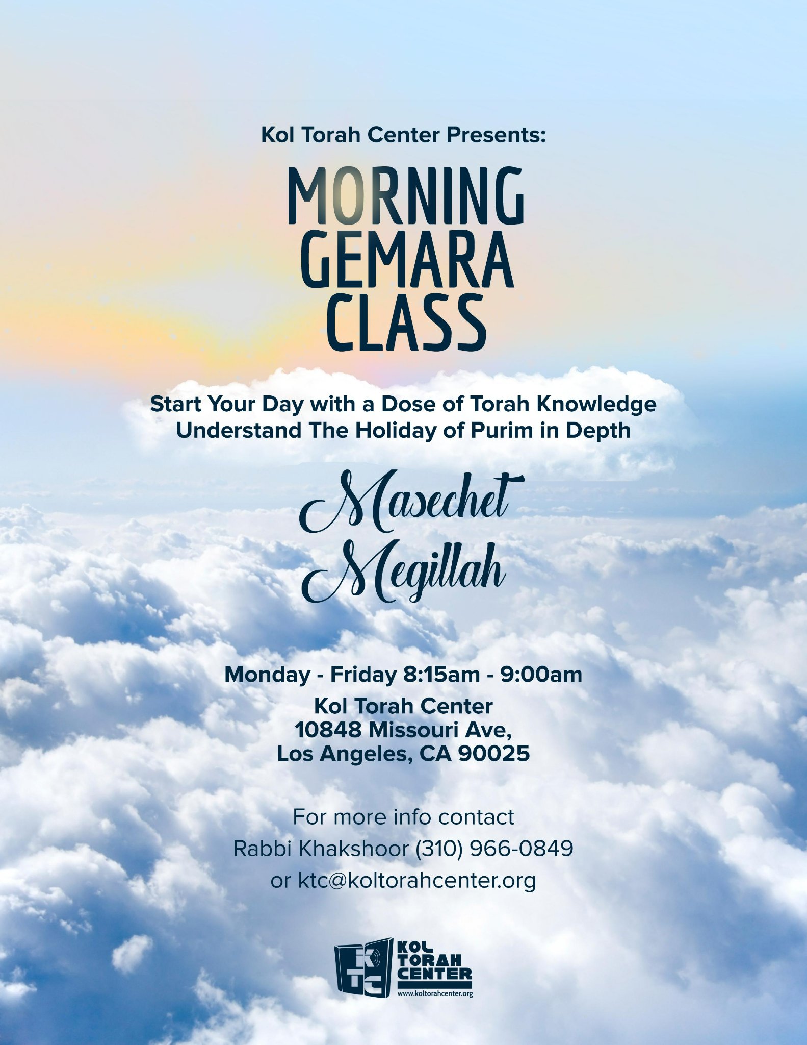 New Morning Gemara Class – Welcome to Kol Torah Center